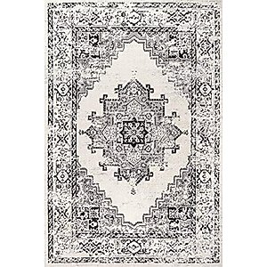 JONATHAN Y BMF107B-8 Inigo Cottage Medallion Indoor Area-Rug Bohemian Vintage Floral Easy-Cleaning High Traffic Bedroom Kitchen Living Room Non Shedding, 8 ft x 10 ft, Grey