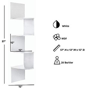 Kiera Grace Classic Provo Corner Ladder Bookshelf Home Décor Furniture, 12 x 57 inches, White