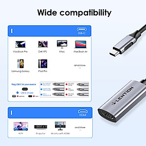 LENTION USB C to HDMI Adapter 4K@60Hz,Thunderbolt 3/4 to HDMI Adapter,HDMI to USB-C Adapter,USB-C Compatible 2023-2016 MacBook Pro,New iPad/Surface/Mac Air,Galaxy,Pixelbook,XPS etc(CU607,Space Gray)