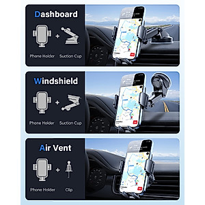 【Big Phones & Thick Case Friendly】 Universal Dashboard Phone Holder for Car, Cell Phone Holder for Car with Air Vent Clip Hands Free Clamp Cradle fit for All Smartphone iPhone Series