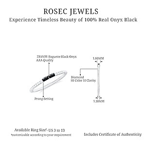 Natural Black Onyx Diamond Promise Ring For Women, Certified Onyx Stackable Ring, AAA Quality - With Jewelry Box, 14K Yellow Gold, Size:US 7.00