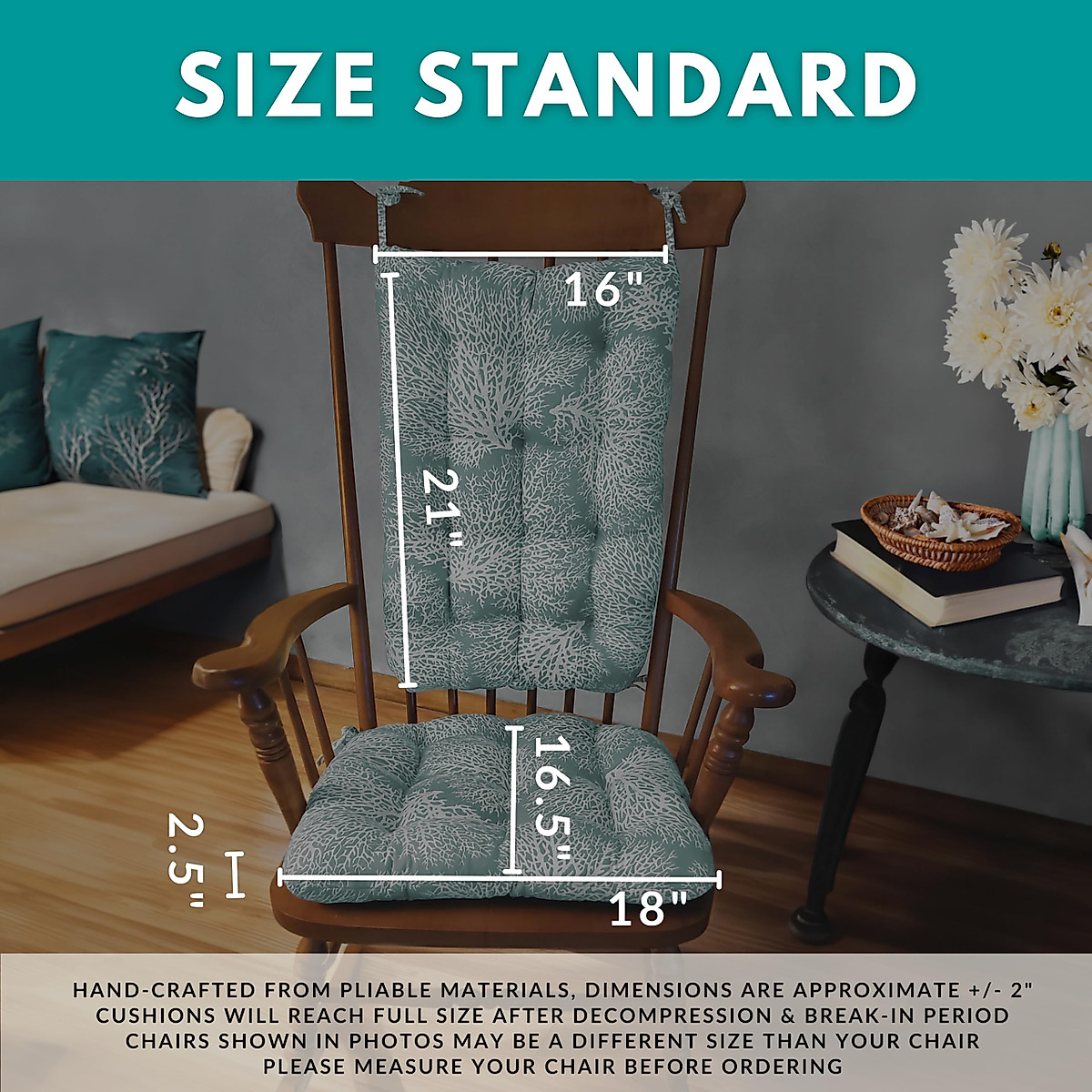 Barnett Home Decor Farmhouse Check Black Standard Rocking Chair Cushions - Latex Foam Fill Rocker Seat Pad & Backrest Cushion with Ties - Tufted, Reversible, Machine Washable, Checkered