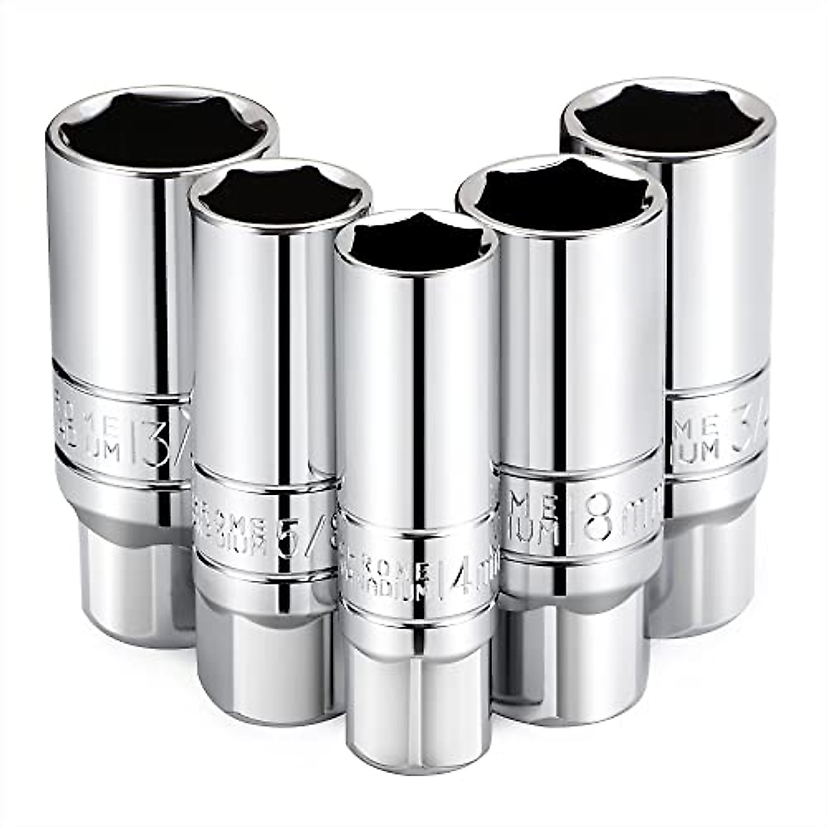 DNA MOTORING 5-Pcs 3/8-inch Drive Spark Plug Socket Set - 5/8" 3/4", 13/16", 14mm, 18mm, SAE & Metric, Cr-V,TOOLS-00152