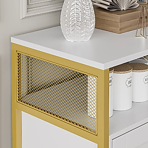 HITHOS Sideboard Buffet Cabinet, Gold Storage Cabinet with Doors and Adjustable Shelves, Modern Coffee Bar Cabinet Accent Cabinet for Kitchen, Dining Room, Living Room, Entryway, Gold/White