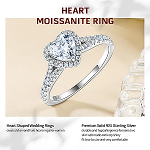 DAYBYDAY Moissanite Heart Wedding Ring Non Tarnish 925 Sterling Silver Simulated Diamond Engagement Rings 1ct Heart Shaped Promise Rings for Her Size 9 Moissanite Jewelry
