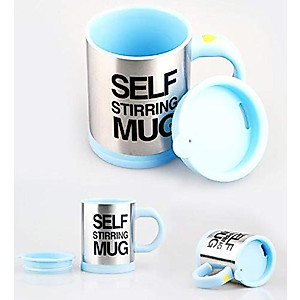 Zeerkeer Self Stirring Mug Electric Stainless Steel Automatic Mixing & Spinning Coffee Mug Cup with Lid, Lazy Self Mixing Mug Spinning Thermos Cup for Office Travle Home- 400ML/ 13.5oz (Sky Blue)