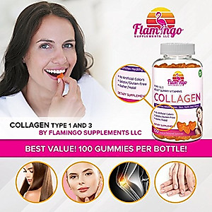 Collagen Gummies- Natural Marine Collagen for Women, and Men- Collagen Supplements for Skin Joint, Hair, Nails- Hydrolyzed Type 2 & 1 3- Replace Pills and Powders - No Gelatin, Kosher, Halal- 100 Ct.