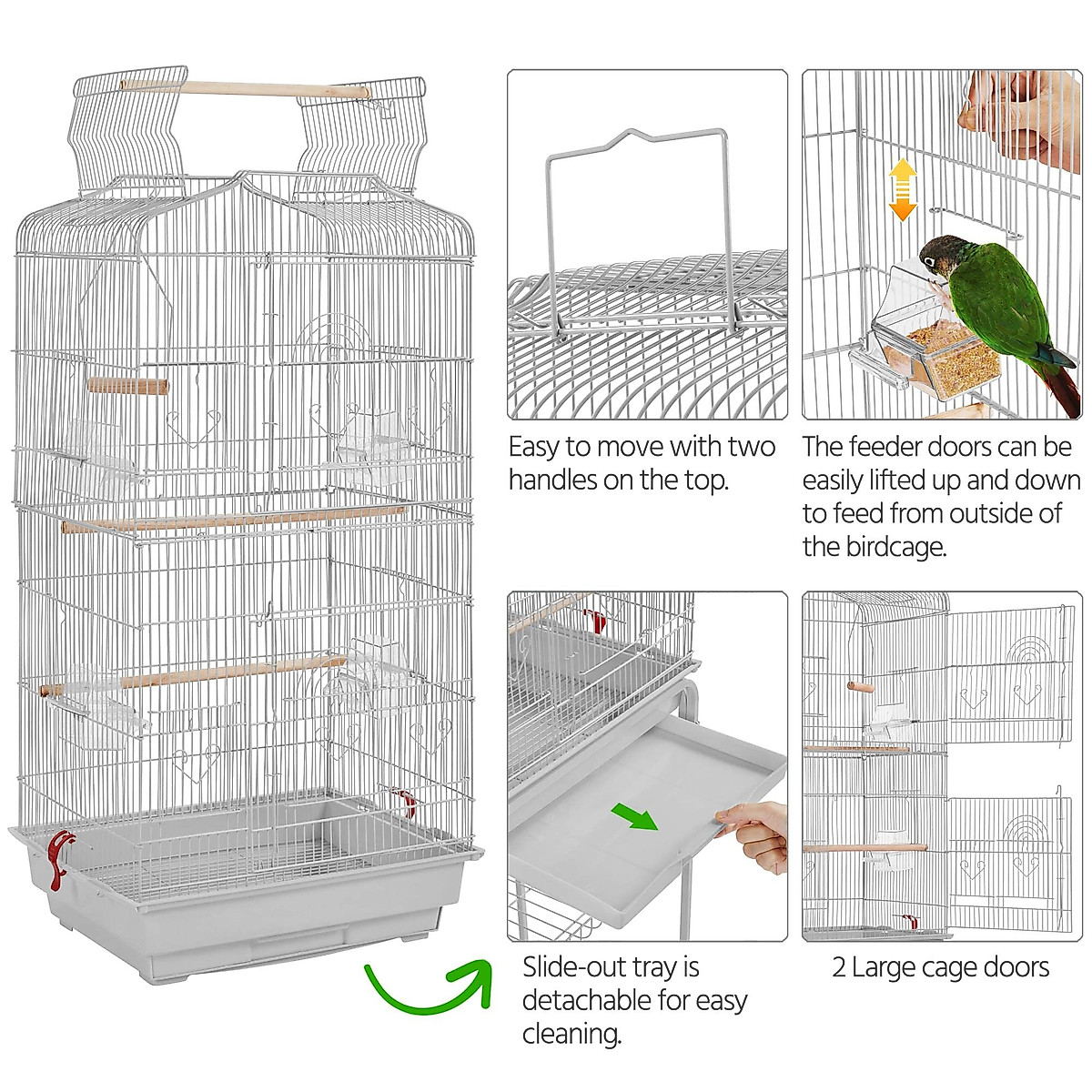 Yaheetech 64inch Height Open Top Bird Cage Metal Parrot Cage w/Detachable Rolling Stand for Medium Small Parrot Parakeet Birds