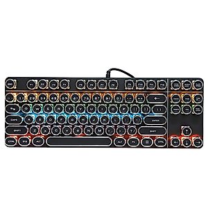 Hopcd Wired RGB Keyboard, USB Mechanical Gaming Keyboard with Vintage Round Cap, Multiple Color Rainbow LED Backlit PC Gaming Keyboard for Desktop, Laptop