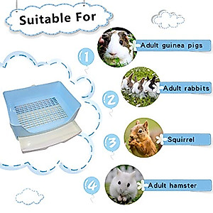 PINVNBY Large Rabbit Litter Box Bigger Pet Litter Pan Trainer with Drawer Corner Toilet Box for Adult Guinea Pigs Chinchilla Ferret Hedgehog Small Animals(Blue)