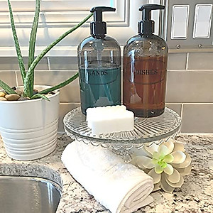 Bottiful Home-16 oz. Gray Plastic Shampoo, Conditioner, Wash, Hands, Dishes Refillable Reusable Shower & Kitchen Bottles-Black Lotion Pumps-2 Twist-on Funnels for Hands-Free Refills-Bundle