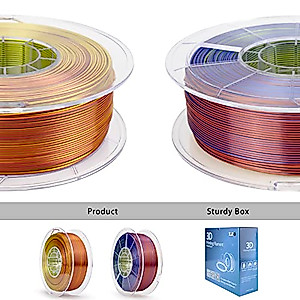 ZIRO PLA Filament Triple Color Coextrusion Silk 3D Printer Filament 1.75mm for 3D Printer & 3D Pen, Multicolor PLA Rainbow Filament, 1kg(2.2lbs),Aurora