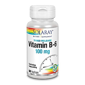 Solaray B 6 Two Stage Timed Release, 100mg, 60 Count