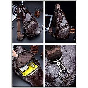 Leather Sling Bag Small Purse for Men Women Crossbady Bag Chest Bags Shoulder Backpack Cross Body Man Womens Water Resistant Vintage