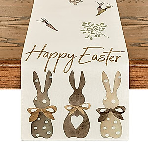 Artoid Mode Carrots Rabbit Bunny Happy Easter Table Runner, Spring Summer Seasonal Holiday Kitchen Dining Table Decoration for Indoor Outdoor Home Party Decor 13 x 72 Inch