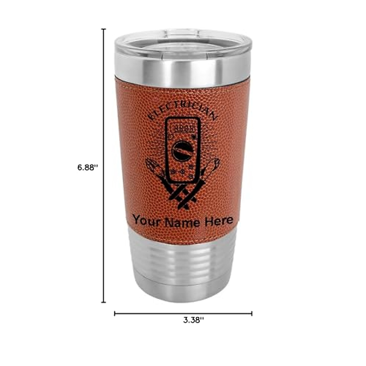 LaserGram 20oz Vacuum Insulated Tumbler Mug, Electrician, Personalized Engraving Included (Faux Leather, Basketball Style)
