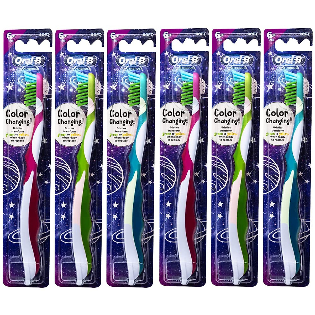 Oral-B Pro-Health Junior CrossAction Galaxy Toothbrush, Ages 6+, Soft - Pack of 6