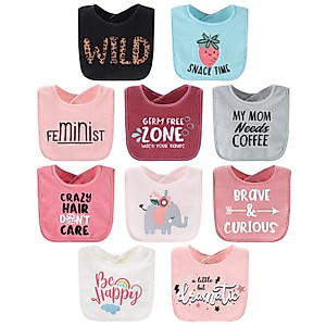 The Peanutshell Terry Bib Set for Baby Girls - 10 pack for Feeding, Teething, & Drooling - Wild Child