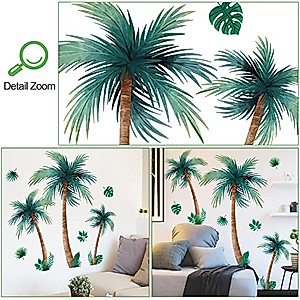 Amaonm 3D Removable Tropical Rainforest Wall Sticker Brown Tree Green Leaves Wall Decal DIY Peel and Stick Coconut Tree Wall Decor for Kids Girls Boys Bedroom Living Room Nursery Classroom Playroom Wall Background Decoration