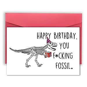 VvOoOvV Funny Birthday Card Gifts for Men Women, Cute Dinosaur Birthday Cards from Grandson Granddaughter for Grandparents, Humor Getting Older Bday Gift for Him Her, Happy Birthday You Fossil