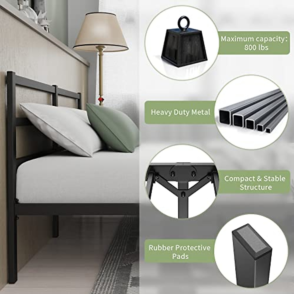 Musen Queen Bed Frame with Headboard and Footboard, 14 Inch Platform with Storage, Heavy Duty Steel Metal Bed Frame No Box Spring Needed, Noise Free, Anti-Slip, Easy Assembly (Max Load: 1200lb)