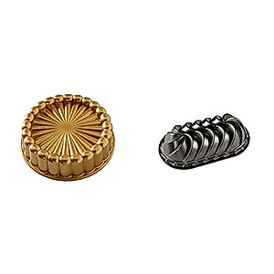 Nordic Ware Charlotte Cake Pan, One Size, Gold & Heritage Cast Loaf Pan, 6 Cup Capacity, Graphite