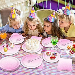 200 Pcs Ombre Pink Tableware Set Gradient Light Pink Party Decors Paper Plates Napkins Pastel Pink Sprinkle Dinnerware Party Supplies for Girl Woman Birthday Wedding Anniversary for 50 Guests