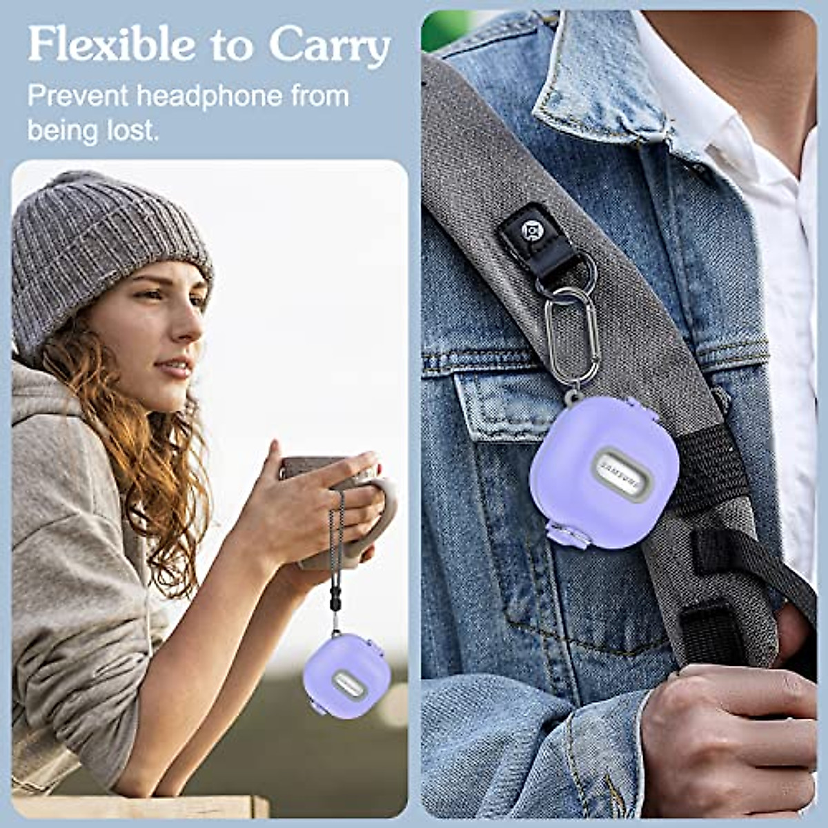 QIUDAOY 3in1 with Lock for Samsung Galaxy Buds Pro 2 Case/Galaxy Buds Pro Case/Galaxy Buds 2 Case/Galaxy Buds Live Case,One-piece Hard Shell Protective Cover with Lanyard/Keychain Accessories (Purple)