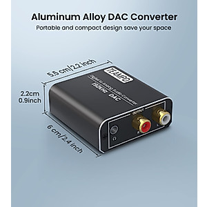 192KHz Digital to Analog Audio Converter, Aluminum Optical to RCA Converter with Optical Coaxial Cables, Toslink Optical Digital to RCA (L/R) and 3.5mm Jack DAC For TV PS4 DVD PS3 Amp Receiver Speaker