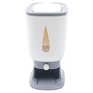 Mairuker 20 Lbs Upgrade Rice Dispenser with Lid, Droplet Shape Transparent Visible Grain Storage Box for Cereal, Rice, Candy, Coffee Bean, Snack, Grain Kitchen Food Storage Tank [Gray]