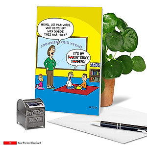 NobleWorks - 1 Happy Birthday Card Funny - Cartoon Humor for Birthdays, Stationery Joke (Buyer Discretion Advised) - F-kin Truck 4373