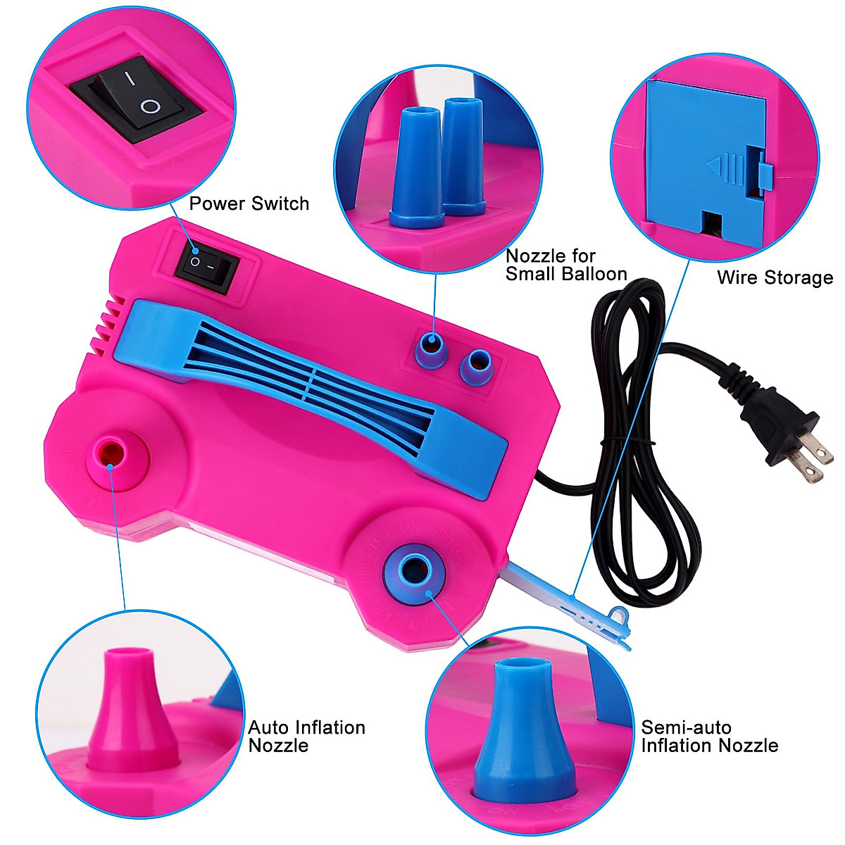 RUBFAC Balloon Pump Electric, Portable Balloon Blower Machine 110-120V 600W Air Balloon Inflator with Balloon Accessories for Balloons Decoration Birthday Parties Baby Showers Weddings (Red)