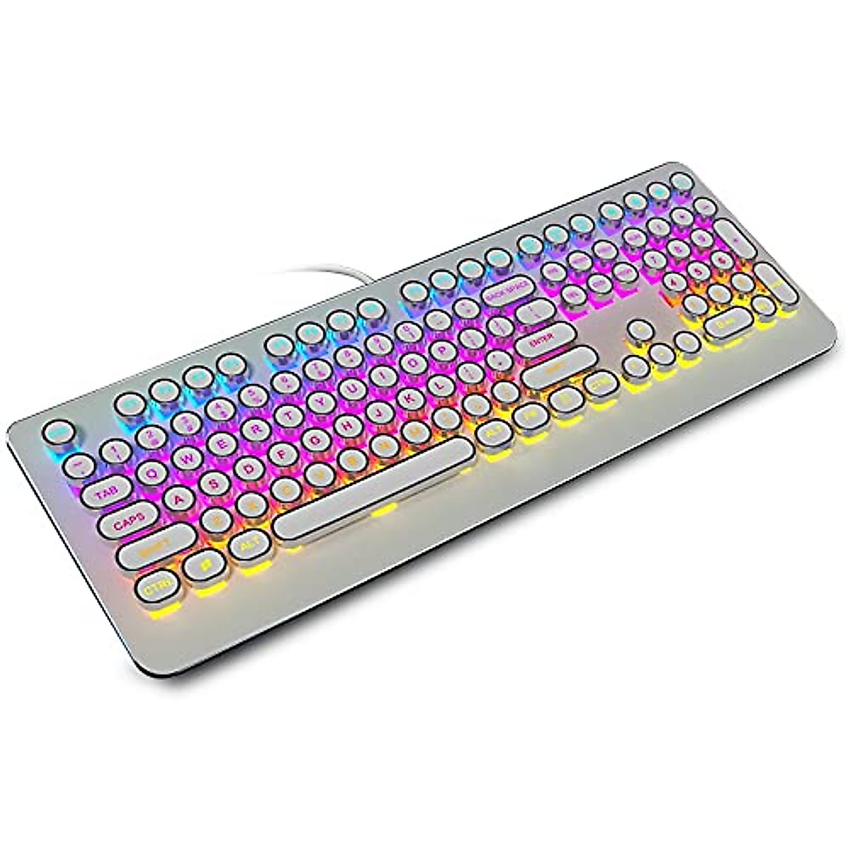 MUMUJJ Wired Retro Mechanical Gaming Keyboard, 18 Backlight Effect, Full Key 108 Keys Keypad for Office Typing and Gaming