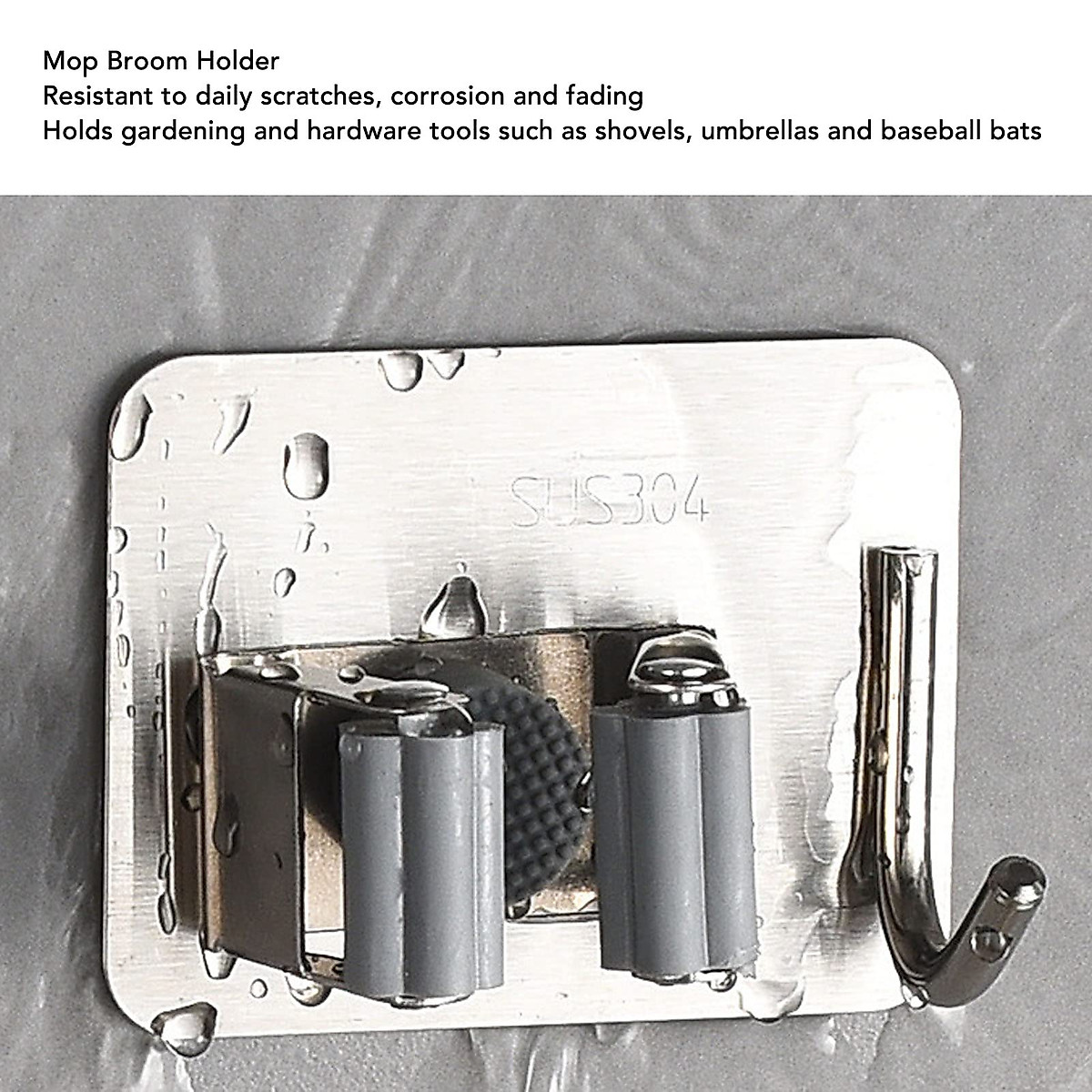 Fdit Mop Broom Holder, Stainless Steel Mop Holder Organizer, Self Adhesive Wall Mounted Mop Organizer Storage Rack Clip, Utility Hook Organizer Tool for Laundry Bathroom Kitchen Garage