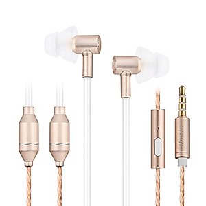 ibrain Air Tube Headphones EMF Free Airtube Earbuds Wired Air Tube Headset with Microphone in Ear Earphones Noise Cancelling with Patented Technology for Safe Listening - Gold