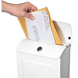 Architectural Mailboxes Aspen Galvanized Steel, Locking, Wall Mount Mailbox, 2594W-10, White, Small Capacity