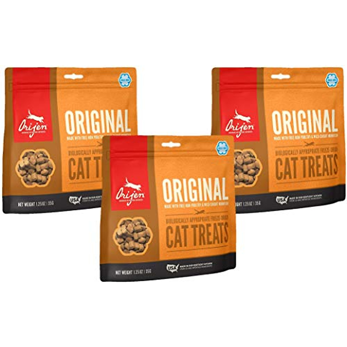 ORIJEN 3 Pack of Original Cat Treats, 1.25 Ounces Each, Freeze-Dried, Grain-Free, Made in The USA