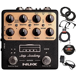 Briskdrop NUX NGS-6 Amp Academy Amp Modeler Guitar Pedal - Bundle with 2 Instrument, 2 Patch, 1/4'' TRS and XLR Cables, Brown,Red