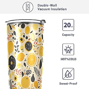 Yellow Summer Lemon Fruit Party Stainless Steel insulated water bottle with straw with Lid and Straw coffee travel mug for outdoor portable tumblers with lids and straws vaso para cafe 20oz