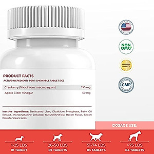 Cranberry for Dogs - 120 Chewable Tablets - Urinary Tract Support, Bladder Support for Dogs, Dog UTI, Bladder Stones, Dog Incontinence Support, Cranberry Supplement for Dogs