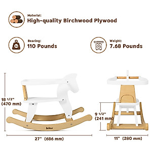 Belleur Wooden Rocking Horse for Toddler 1-3 Year Old, Baby Wood Ride-on Toys with Removable Fence for Indoor & Outdoor Activities, Boys & Girls Rocking Animal for Birthday Pink