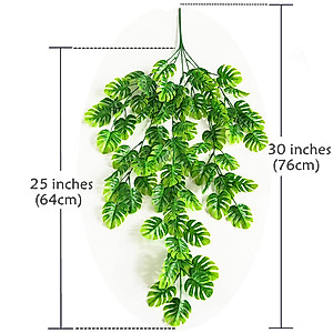 CATTREE Artificial Monstera Vines 2 Pack, Fake Ivy Tropical Leaf Jungle Leaves Plant Vine Greenery Artificial Hanging Plants for Home Kitchen Garden Office Wedding Wall Decoration