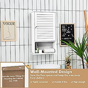 LOKO Bathroom Wall Cabinet, Bathroom Cabinet Wall Mounted with Single Shutter Door and Adjustable Shelf, Small Medicine Cabinet for Living Room, Kitchen or Entryway, 16.5 x 6.5 x 27.5 inches (White)