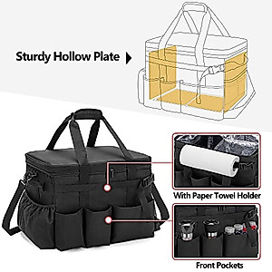HODRANT Large Grill Caddy with Lid, BBQ and Picnic Bag Organizer with Paper Towel Holder, Tailgating Accessories Basket for Barbecue Utensil & Camping Gear Must Haves, Black, Bag Only