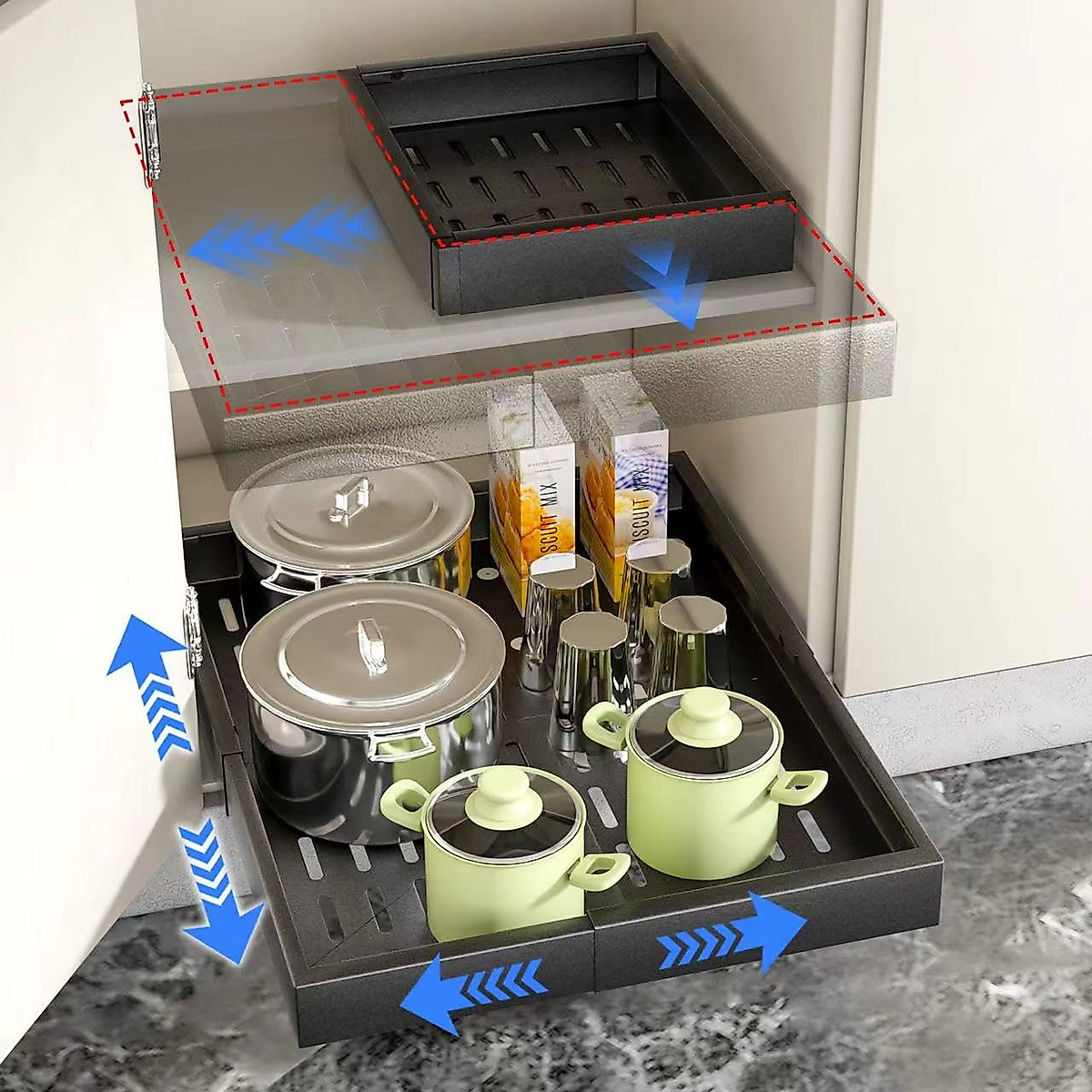 Ehfetyia Pull Out Cabinet Organizer Expandable(Width 12"-18" and Depth 13.3-24"), Adjustable Cabinet Drawers,for Kitchen Cabinets,Pantry Storage Shelves, Pull Out Cabinet Organizer(Black)