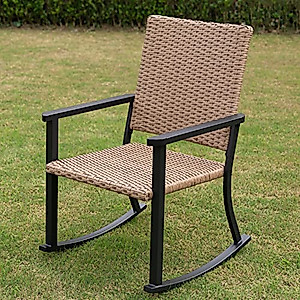 C-Hopetree Outdoor Rocking Chair for Outside Patio Porch, Metal Frame, Natural All Weather Wicker