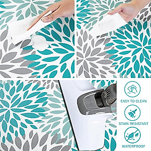 FRAMICS Boho Kitchen Rugs Sets of 2 Bohemian Teal Kitchen Rugs Non Slip Washable PVC Waterproof Kitchen Floor Mat Cushioned Anti Fatigue Kitchen Mats for Floor, 17" x 30" + 17" x 47"