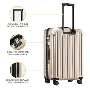 LEVEL8 Grace EXT Carry On Luggage, 20” Expandable Hardside Suitcase, ABS+PC Harshell Spinner Luggage with TSA Lock, Spinner Wheels - Champagne, 20” Carry-On