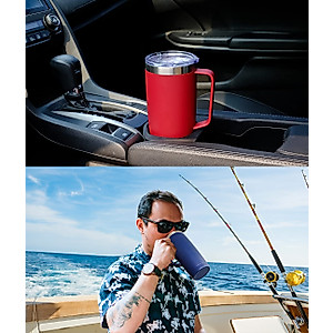 SUNWILL Insulated Coffee Tumbler with Lid, Travel Coffee Mug with Handle 24oz, Double Wall Stainless Steel Tumbler, Thermal Reusable Cup Outdoor, Powder Coated Wine