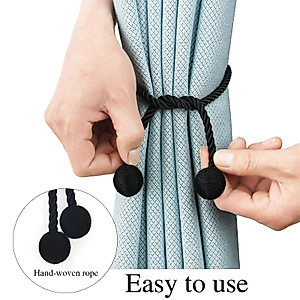 Hangtty 2 Pack Curtain Tiebacks Elegant Decorative Curtain Tie Backs Rope Curtain Holders for Drapes Window Treatment Holdbacks for Drapes or Curtains, Black